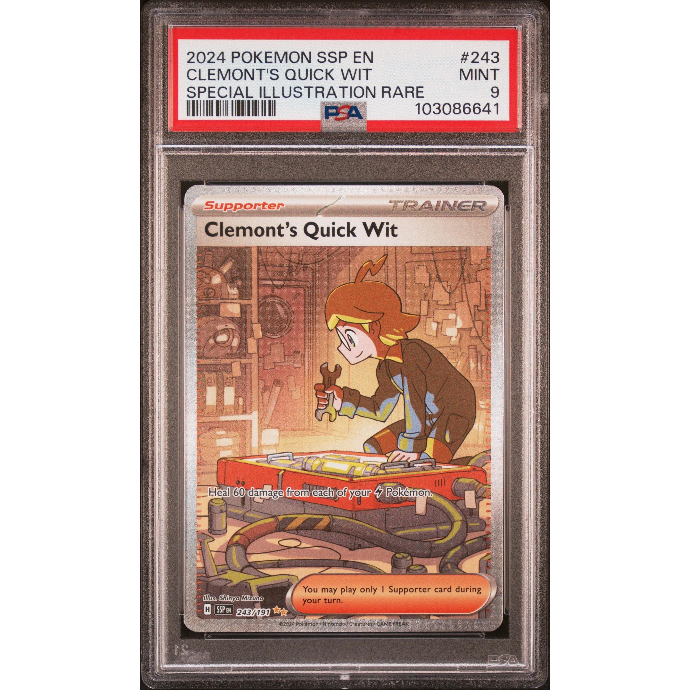 2024 POKEMON SURGING SPARKS CLEMONT'S QUICK WIT 243/191 PSA 9 – Kollecter