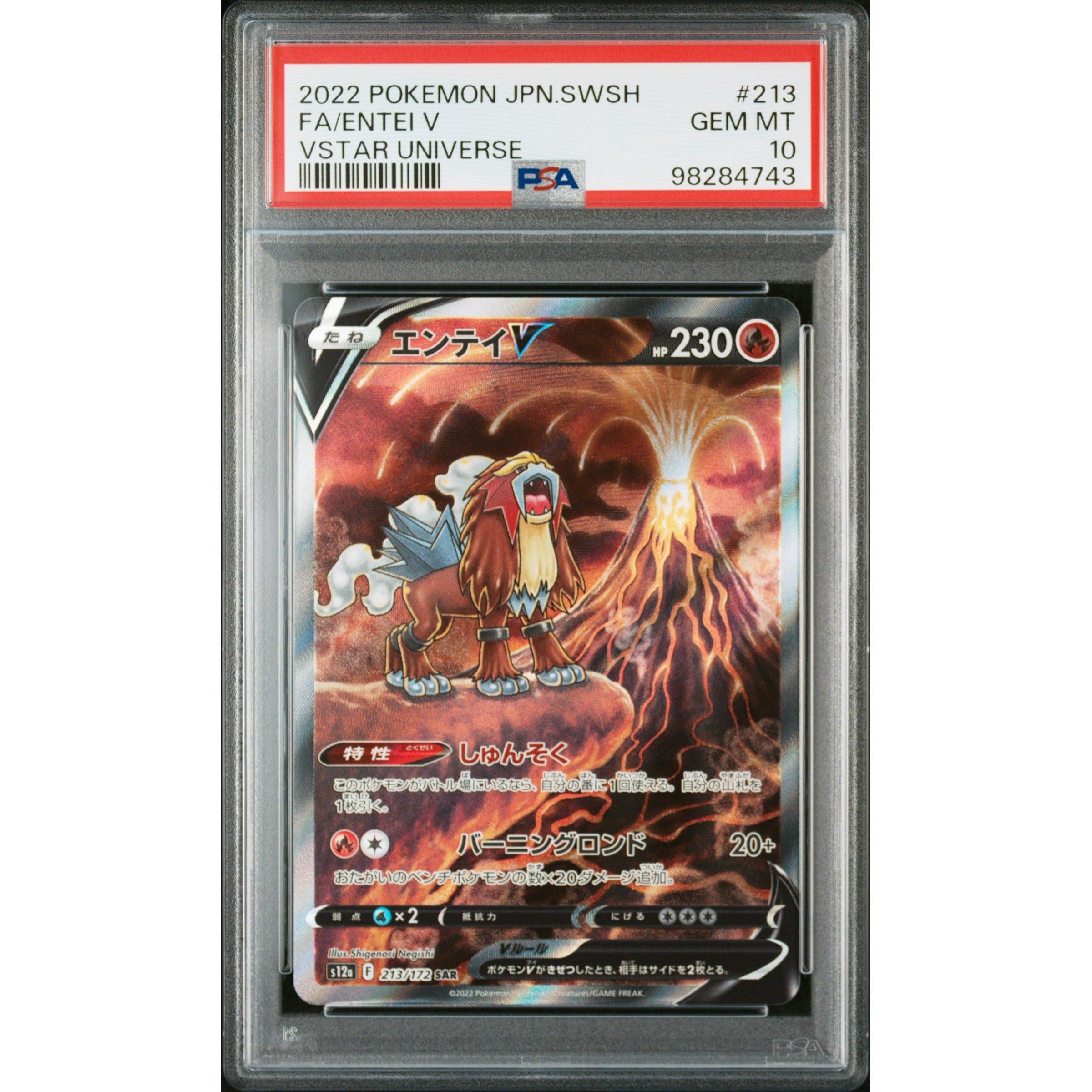 2022 POKEMON JPN.SWSH FA/ENTEI V 213/172 PSA 10 – Kollecter
